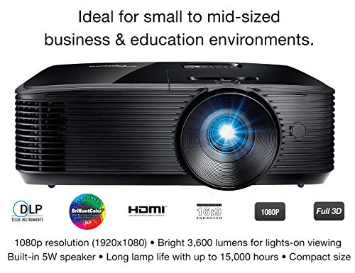 Optoma DH351 1080p Full HD Office & Education Projector for Meeting Rooms and Classrooms | Bright 3,600 Lumens for Lights-on Viewing | HDMI Connectivity | Up to 15,000-hr Lamp Life