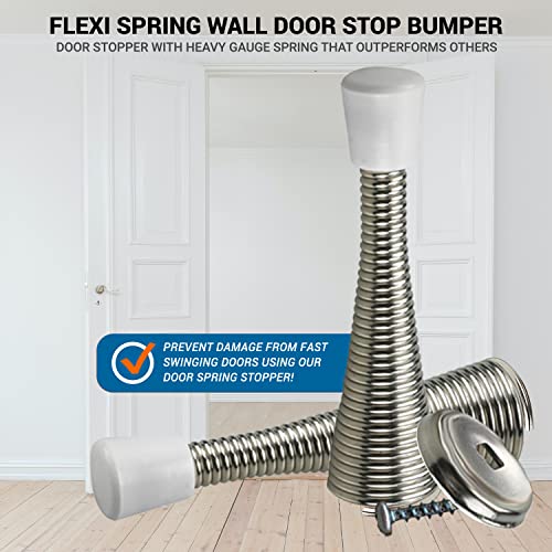 2 Pack Rok Hardware 3" (76mm) Flexi Spring Heavy Duty Wall Door Stop Bumper Brushed Nickel