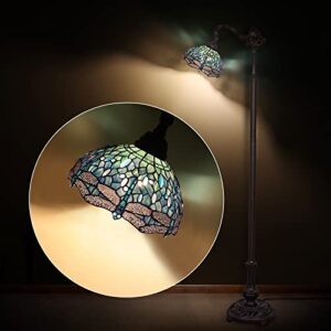 MOOVIEW Tiffany Floor Lamp Dragonfly Stained Glass Floor Reading Bedroom Living Room Arched Lamp 61’’ Tall Wide Lampshade 1 PCS LED Bulb(2700k E26) Included,Sea Blue,Gifts