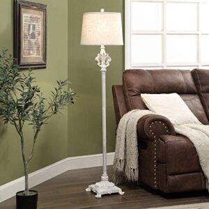 crestview collection chandler 62.5 inch resin distressed white traditional floor lamp with fleur-de-lis detail for home office, living room and bedroom