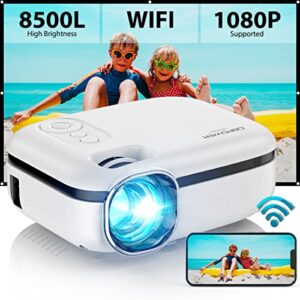 dbpower 8500l mini wifi projector, wifi projector 1080p supported outdoor projector, portable mini projector with carrying bag video projector compatible w/tv stick/phone/laptop/pc/ps4