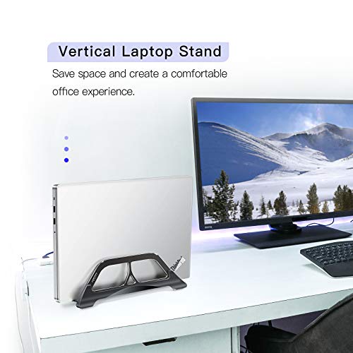 MISOTT Vertical Laptop Stand, Space-Saving Computer Notebook Stand, Automatic Grabbing Laptop Desktop Stand, Adjustable Vertical Laptop Holder Stand for Laptops and Tablets（Black）