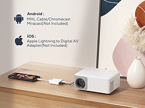 Mini Projector, AKIYO O1 LED Portable Projector, Support HD 1080P, ±15° Keystone, 25% Zoom, Home Theater Movie Nights, Kids Gifts, Compatible with Phone, TV Stick, Speaker, HDMI, Bedroom, Outdoor