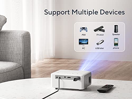 Mini Projector, AKIYO O1 LED Portable Projector, Support HD 1080P, ±15° Keystone, 25% Zoom, Home Theater Movie Nights, Kids Gifts, Compatible with Phone, TV Stick, Speaker, HDMI, Bedroom, Outdoor