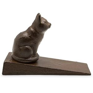 trovety linda cat door stopper – cast iron door stopper with cat figurine – prevent loud door bangs – keep doors open – decorative rustic door stopper (sitting cat)