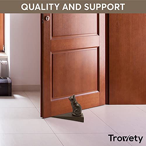 Trovety Linda Cat Door Stopper - Cast Iron Door Stopper with Cat Figurine - Prevent Loud Door Bangs - Keep Doors Open - Decorative Rustic Door Stopper (Sitting Cat)