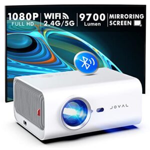 projector with 5g wifi and bluetooth, joval portable video projector 9700l native 1080p fhd 4k support outdoor &home projector for ios, android, pc, tv stick, ps5, come with carrying bag