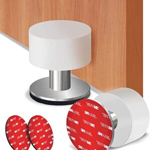 Rubber Door Stop with Extra Stickers, Self-Adhesive Door Stopper with White Rubber & Stainless Steel Body - Heavy Duty Sound Dampening Door Bumpers for Home & Office Use