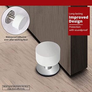 Rubber Door Stop with Extra Stickers, Self-Adhesive Door Stopper with White Rubber & Stainless Steel Body - Heavy Duty Sound Dampening Door Bumpers for Home & Office Use