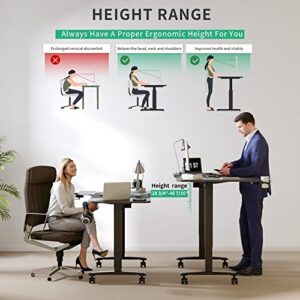 JWX L Shaped Electric Standing Desk, 63 Inches Stand Up Corner Desk, Home Office Sit Stand Desk with Carbon Firben Top, Black Frame & Caster Wheels Set…