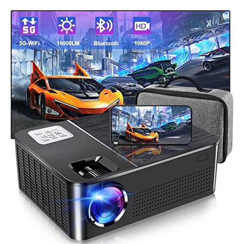 5G WiFi Bluetooth Projector, Full HD Native 1080P Projector 10000 Lumens Support 4K,Zoom,Keystone Correction,Compatible w/ TV Stick, iOS, Android,Laptop[Carrying Bag Included]