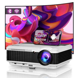 lcd smart bluetooth wifi projector 1080p native 8000lumen, led home projector with android utdoor indoor room movie night, built-in netflix wireless projector for phones sync, tv stick, usb hdmi