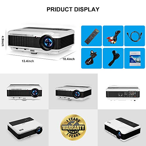 LCD Smart Bluetooth WiFi Projector 1080P Native 8000Lumen, LED Home Projector with Android utdoor Indoor Room Movie Night, Built-in Netflix Wireless Projector for Phones Sync, TV Stick, USB HDMI