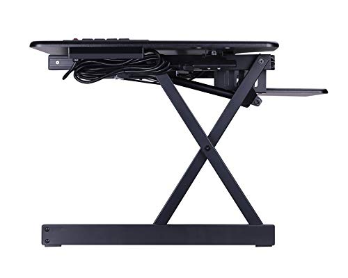 Rocelco 46" Height Adjustable Standing Desk Converter - Desktop AC USB Charger - Sit Stand Up Triple Monitor Riser - Tall Computer Workstation - Retractable Keyboard Tray - Black (R DADRB-46-ACUSB)