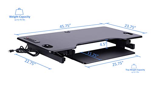 Rocelco 46" Height Adjustable Standing Desk Converter - Desktop AC USB Charger - Sit Stand Up Triple Monitor Riser - Tall Computer Workstation - Retractable Keyboard Tray - Black (R DADRB-46-ACUSB)