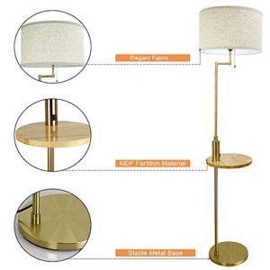 Bedroom & Living Room Floor Lamp with USB Charging Port-DLLT Stand Reading Light & Side Table-Classic Tall Pole Light for Office-Suits Mid Century Modern Home & Farmhouse Rustic Lighting-Drum Shade