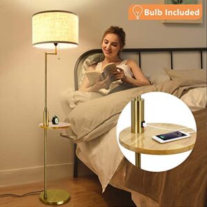 Bedroom & Living Room Floor Lamp with USB Charging Port-DLLT Stand Reading Light & Side Table-Classic Tall Pole Light for Office-Suits Mid Century Modern Home & Farmhouse Rustic Lighting-Drum Shade