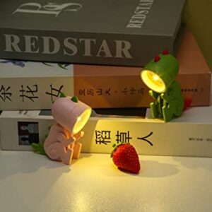 WNWNYA 3 PCS Mini LED Desk Lamp Cute Small Phone Holder, Animal Shaped Night Light Adjustable Phone Holder, Portable Reading Desk Night Light for Children Students (E-3 Colors (Dinosaur))