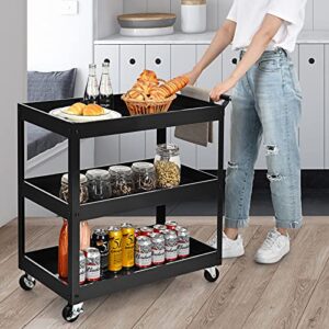 Happytools 3-Tier Rolling Cart, 330 lbs Capacity Utility Cart with 4 Swivel Wheels, Heavy Duty Metal Service Push Cart Mechanic Organizer for Home Kitchen Garage Warehouse (Black)