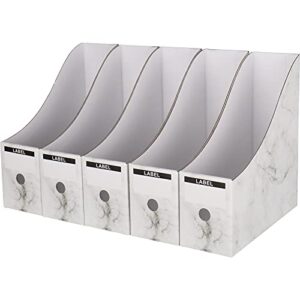 magazine file holder storage box catalog racks collapsible office organizer box cardboard paper file folders book desk accessories reference racks with labels for a4 size document (marble 5 pack)