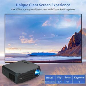 High Brigntness 5G WiFi Projector 4K Support, Outdoor Bluetooth Projector 4D/4P Keystone, 10000L Video Projectors Native 1080p for PPT Movie 250'' Display, Compatible W/TV Stick,PS5,HDMI,Smartphone