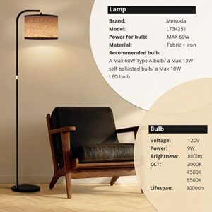 Meisoda Modern Metal Floor Lamp 2 Different Lamp Shades, Arc Standing Lamp 9W Dimmable 3 Color Temperature LED Bulb, LED Floor Lamps for Living Room, Bedroom and Office