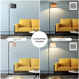 Meisoda Modern Metal Floor Lamp 2 Different Lamp Shades, Arc Standing Lamp 9W Dimmable 3 Color Temperature LED Bulb, LED Floor Lamps for Living Room, Bedroom and Office