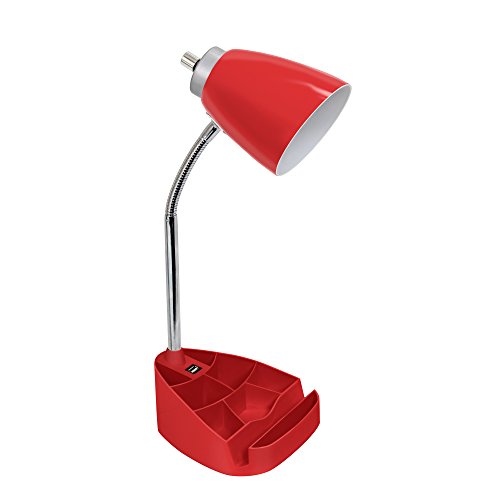 Limelights LD1056-RED iPad Tablet Stand Book, Red Gooseneck Organizer Desk Lamp with Holder and USB Port