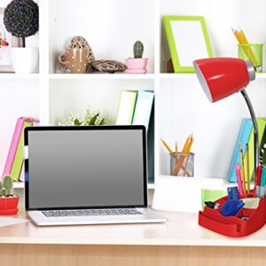 Limelights LD1056-RED iPad Tablet Stand Book, Red Gooseneck Organizer Desk Lamp with Holder and USB Port