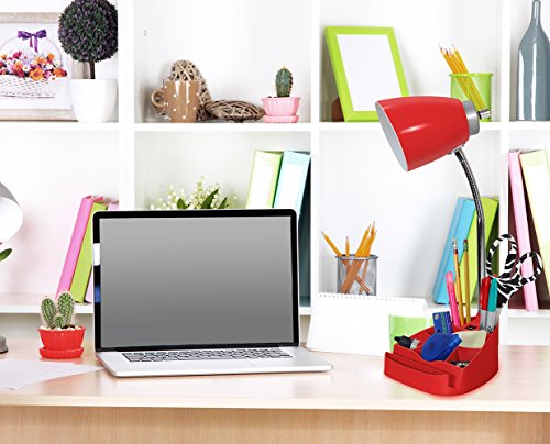 Limelights LD1056-RED iPad Tablet Stand Book, Red Gooseneck Organizer Desk Lamp with Holder and USB Port