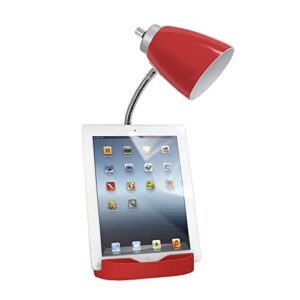 Limelights LD1056-RED iPad Tablet Stand Book, Red Gooseneck Organizer Desk Lamp with Holder and USB Port