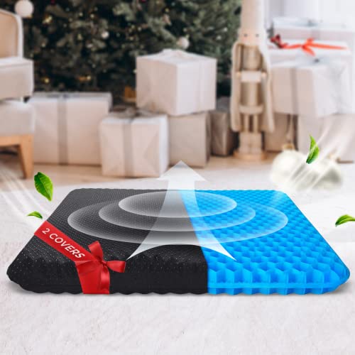 Yes4All Cooling Gel Seat Cushion for Long Sitting, 2 Silk Non-Slip Magnet Covers, Large Thick Breathable Wheelchair/Car/Office Chair Cushions, Pressure Pain Relief for Tailbone, Back, Hip.