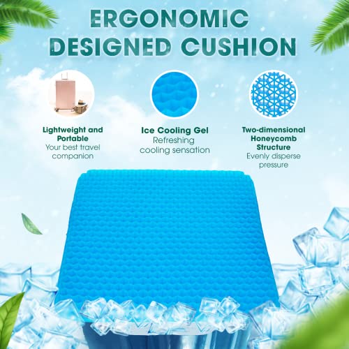 Yes4All Cooling Gel Seat Cushion for Long Sitting, 2 Silk Non-Slip Magnet Covers, Large Thick Breathable Wheelchair/Car/Office Chair Cushions, Pressure Pain Relief for Tailbone, Back, Hip.