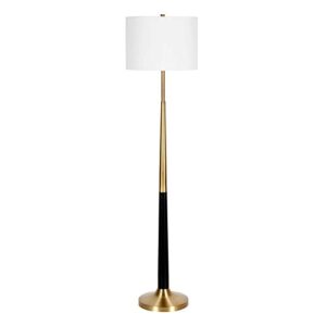 lyon two-tone floor lamp with fabric shade in brass/matte black/white