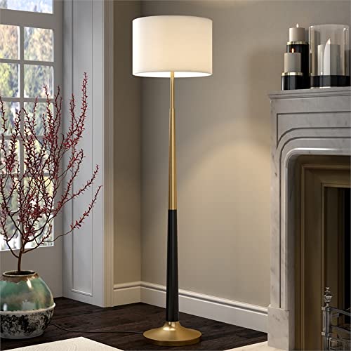 Lyon Two-Tone Floor Lamp with Fabric Shade in Brass/Matte Black/White