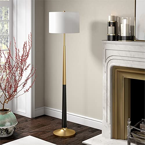 Lyon Two-Tone Floor Lamp with Fabric Shade in Brass/Matte Black/White