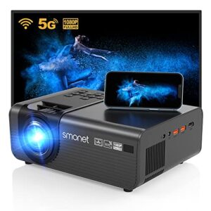 smonet movie projector, native 1080p projector 4k support 5g wifi bluetooth projector 9500l outdoor projector home video led iphone projector compatible with phone tv stick laptop pc hdmi usb dvd