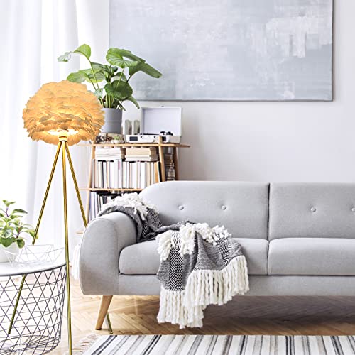 LEGELITE Feather Floor Lamp, Tripod Floor Lamp, Metal Light Body Nightstand Lamp with Feather Lampshade for Bedrooms/Living Room/Dining Room/Kitchen