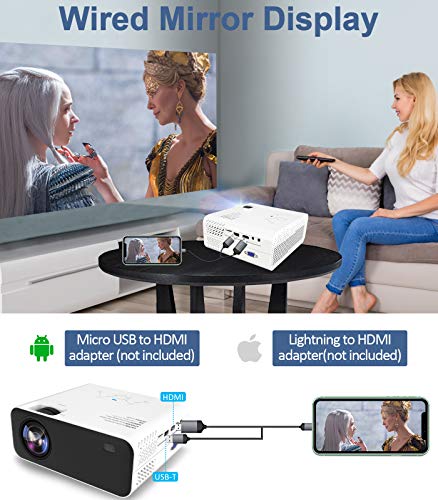 Mini Movie Projector Supported 1080P - Portable Full HD Projector Native 720P with 5500 Lumens LED Lamp,Compatible with HDMI,VGA,USB,AV,Laptop,Smartphone