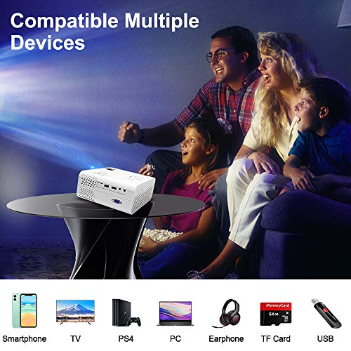 Mini Movie Projector Supported 1080P - Portable Full HD Projector Native 720P with 5500 Lumens LED Lamp,Compatible with HDMI,VGA,USB,AV,Laptop,Smartphone