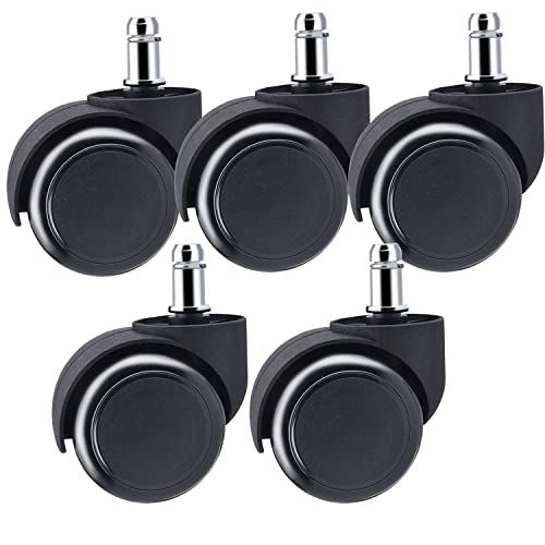 Office Chair Caster Wheels, 2" Chair Caster Wheel for Hardwood Floors and Carpets, Heavy Duty Chair Wheel Replacement, Universal Standard Stem Size Fits 99%, Set of 5 (Black)