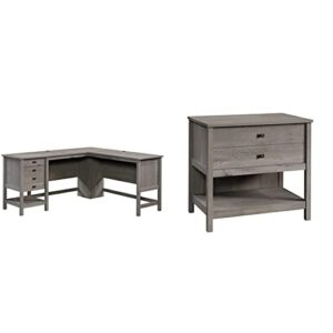 sauder cottage road l-desk, l: 65.12″ x w: 58.66″ x h: 29.76″, mystic oak finish & cottage road lateral file, l: 32.44″ x w: 21.81″ x h: 29.76″, mystic oak finish