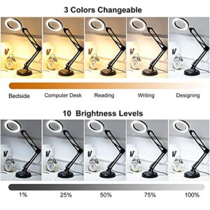 DLLT Dimmable Swing Arm Desk Lamp with Clamp, 68 LED Flexible Architect Work Lamp, 3 Colors 10 Brightness, Adjustable Desk Lamp, Multi-Joint Table Lamp for Study, Office, Computer, Art, Work Lighting