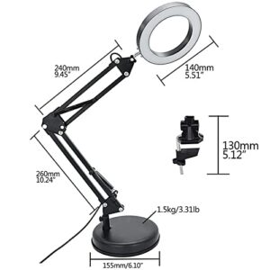 DLLT Dimmable Swing Arm Desk Lamp with Clamp, 68 LED Flexible Architect Work Lamp, 3 Colors 10 Brightness, Adjustable Desk Lamp, Multi-Joint Table Lamp for Study, Office, Computer, Art, Work Lighting