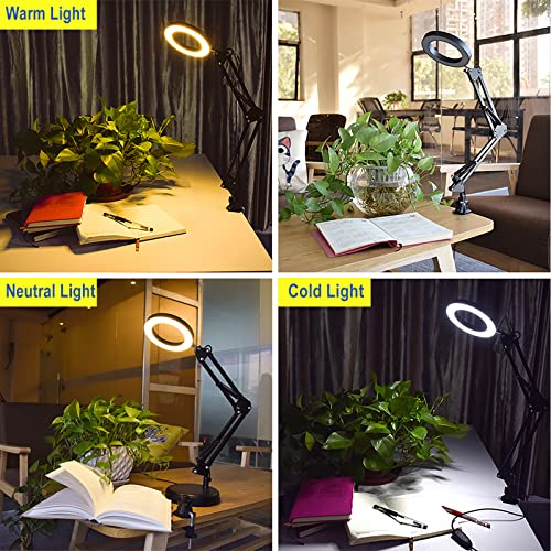 DLLT Dimmable Swing Arm Desk Lamp with Clamp, 68 LED Flexible Architect Work Lamp, 3 Colors 10 Brightness, Adjustable Desk Lamp, Multi-Joint Table Lamp for Study, Office, Computer, Art, Work Lighting