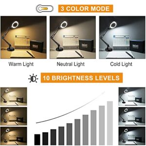 DLLT Dimmable Swing Arm Desk Lamp with Clamp, 68 LED Flexible Architect Work Lamp, 3 Colors 10 Brightness, Adjustable Desk Lamp, Multi-Joint Table Lamp for Study, Office, Computer, Art, Work Lighting