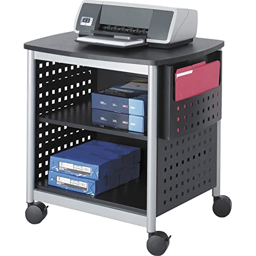 Safco Products Scoot Desk Side Printer Stand 1856BL, Black, 200 lbs. Capacity, Swivel Wheels, Silver Powder Coat Finish, Contemporary Design