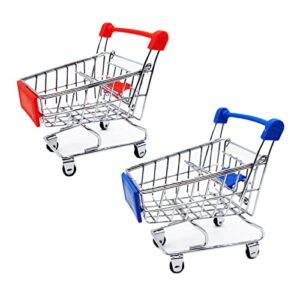 2 pcs mini shopping cart supermarket handcart shopping utility cart mode storage toy, blue and red