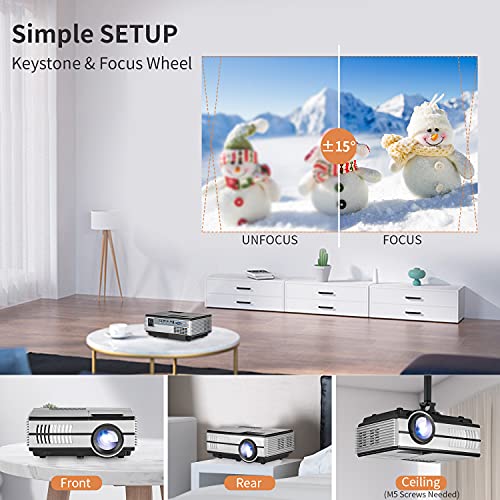 Portable LCD LED Projector Support HD 1080P Mini Home Video Projectors 2800 Lumen Multimedia HDMI Audio USB,Compatible with TV Stick DVD Laptop PC Xbox 360 Wii Playstation, Built-in Speakers