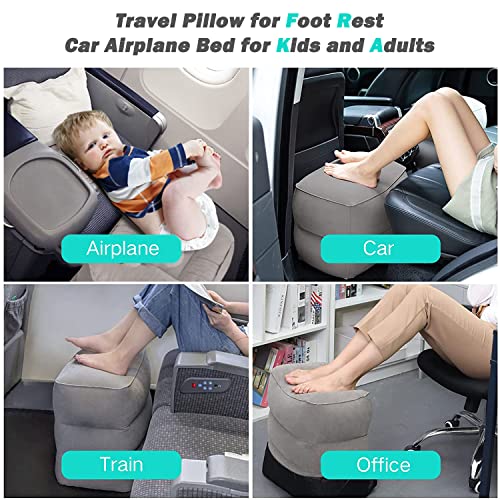 Inflatable Foot Rest Pillow for Air Travel,Kids/Adults Airplane Travel Pillow Accessories,Footrest Adjustable Height Kids Bed,Foot Rest Pillow for Kids & Adults on Plane,Car,Train,Office,Home (Grey)